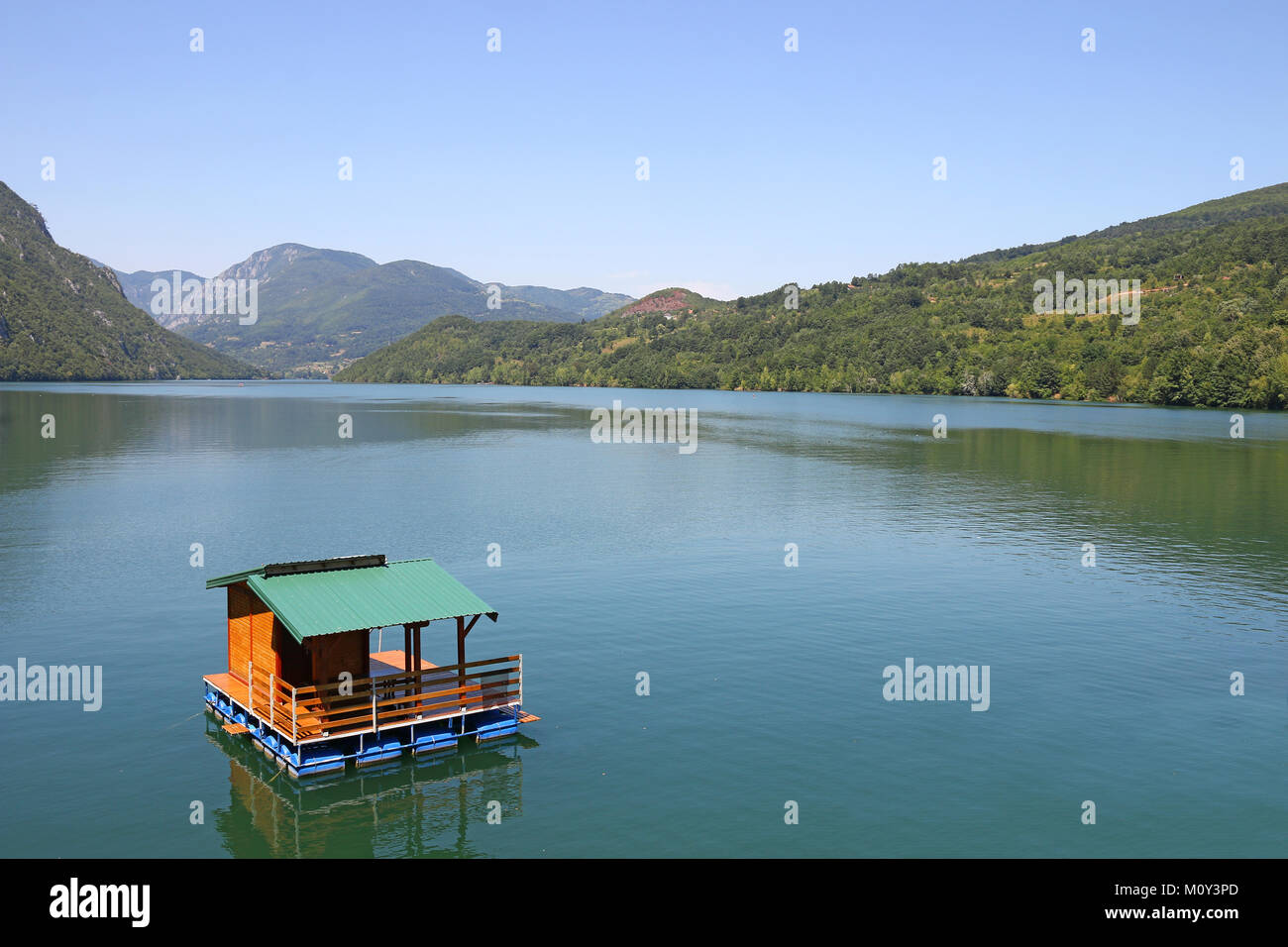 wooden house floating on Drina river Serbia Stock Photo - Alamy