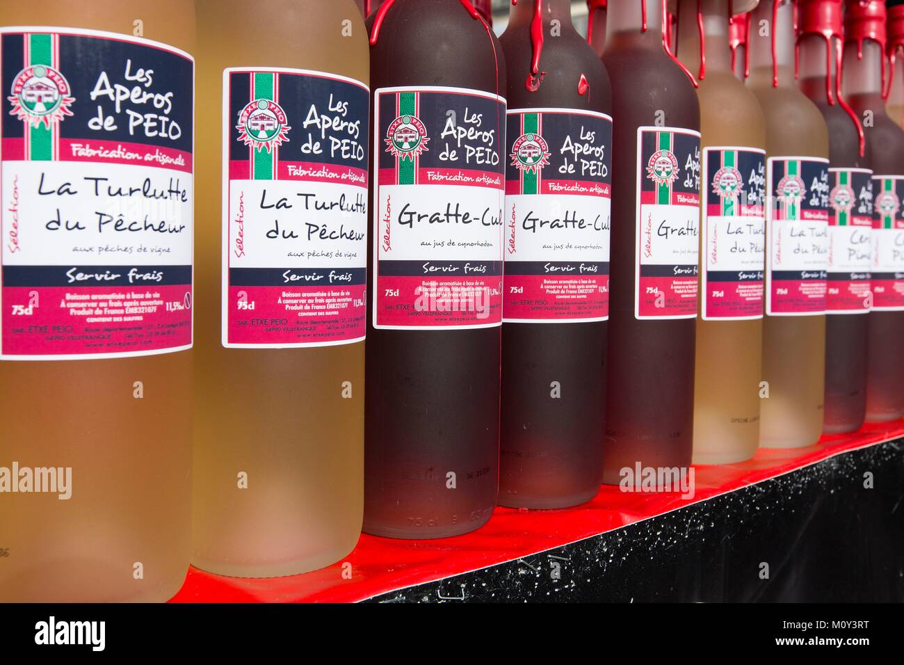 France,Pyrenees Atlantiques,Pays Basque,Bayonne,stall of local brandy ...