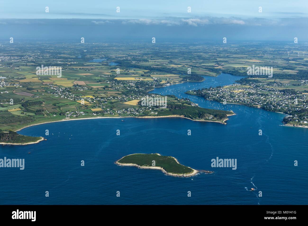 France,Finistere,Saint Pabu,Garo island and Aber Benoit (aerial view ...