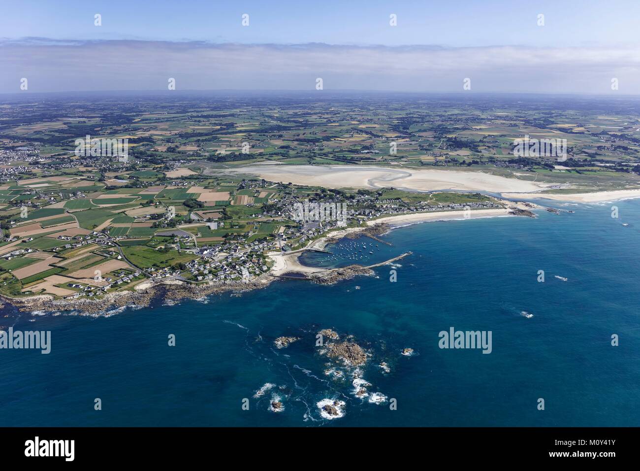 France,Finistere,Plouescat,Anse de Kernic and the coast (aerial view ...