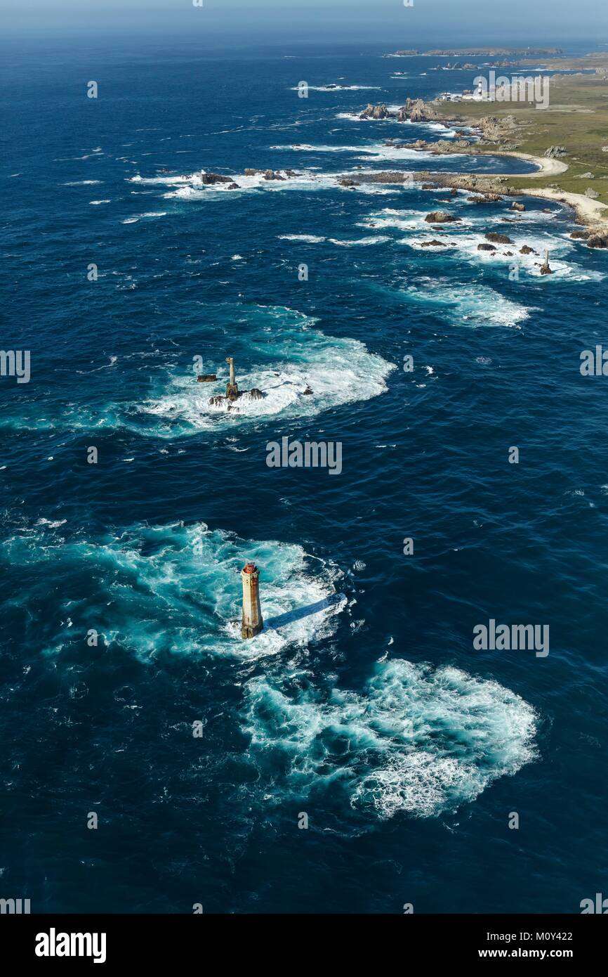 France,Finistere,Ouessant island,Nividic lighthouse before Pointe de ...