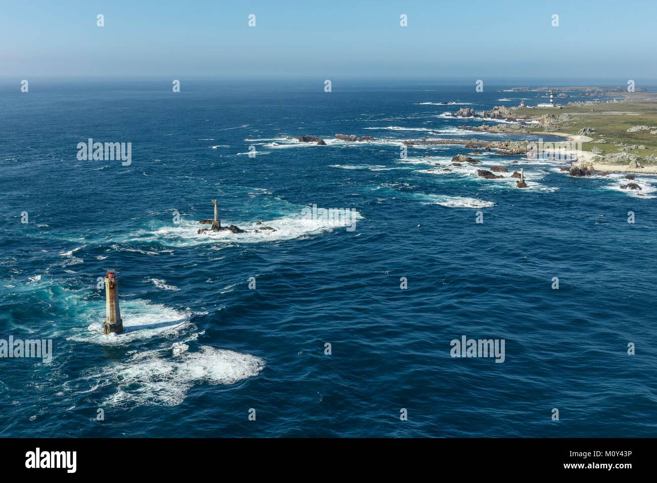France,Finistere,Ouessant island,Nividic lighthouse before Pointe de ...