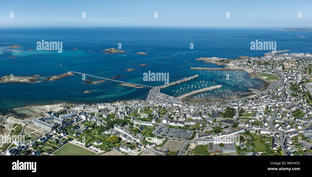 France,Finistere,Roscoff,the town and the harbour (aerial view Stock ...