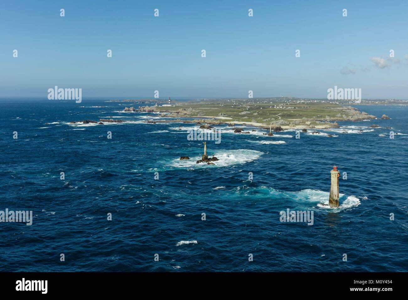 France,Finistere,Ouessant island,Nividic lighthouse before Pointe de ...