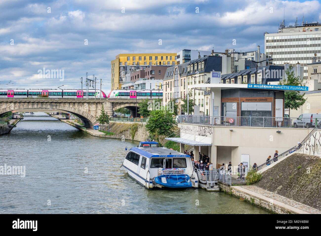 France,Paris,Saint-Denis Canal,electric river shuttle that connects the ...