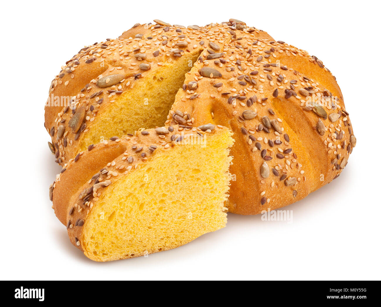 sliced yellow round bread path isolated Stock Photo - Alamy