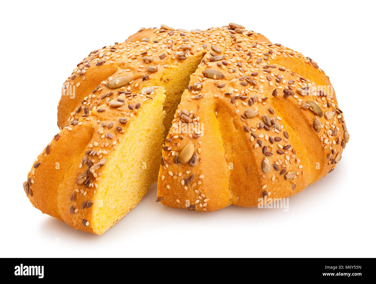 sliced yellow round bread path isolated Stock Photo - Alamy