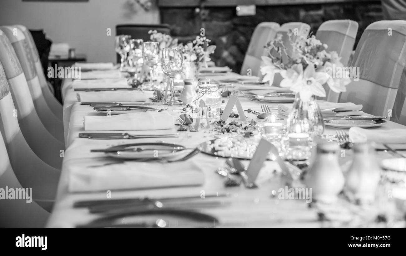 Wedding reception table setting Black and White Stock Photos & Images ...