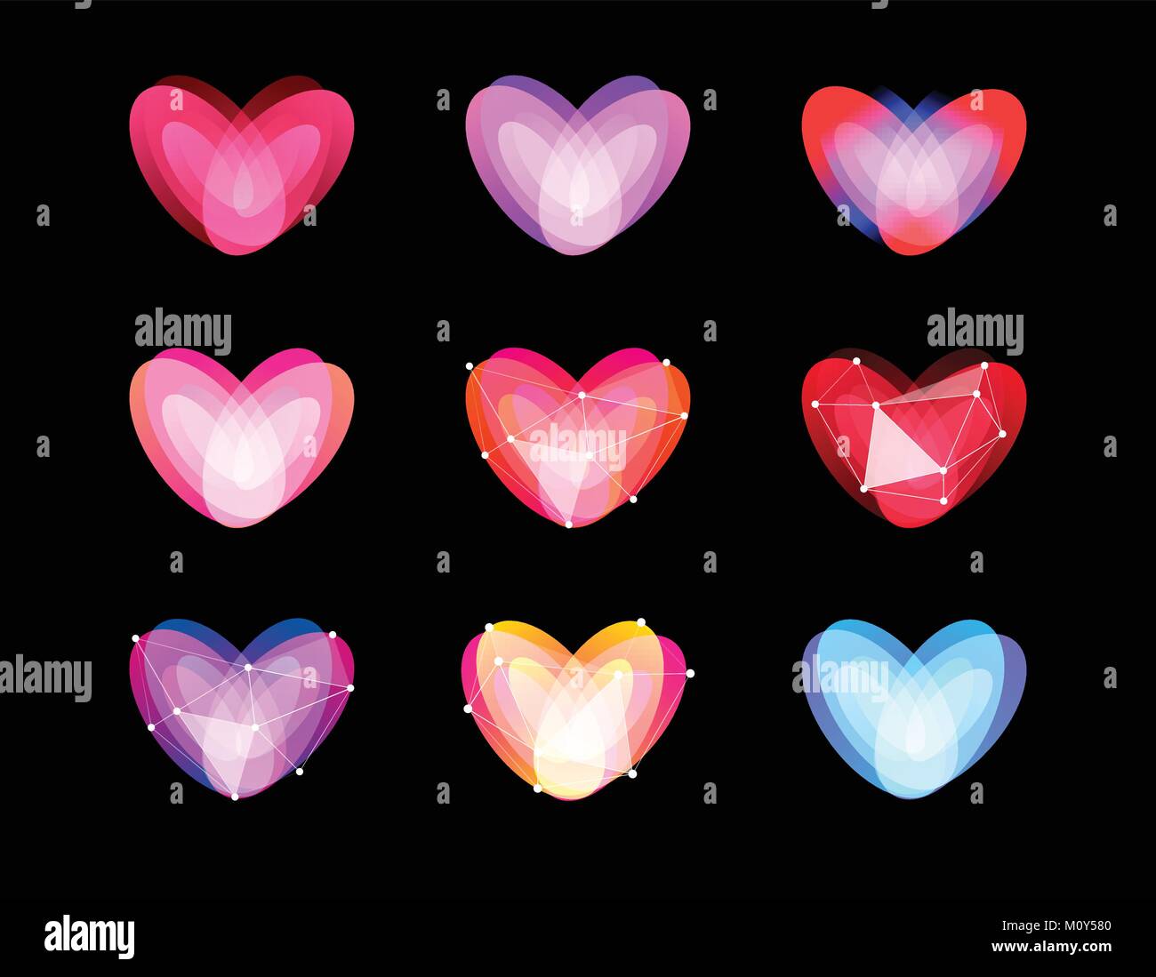 Beauty unusual hearts collection. Abstract polygonal design. Valentines ...