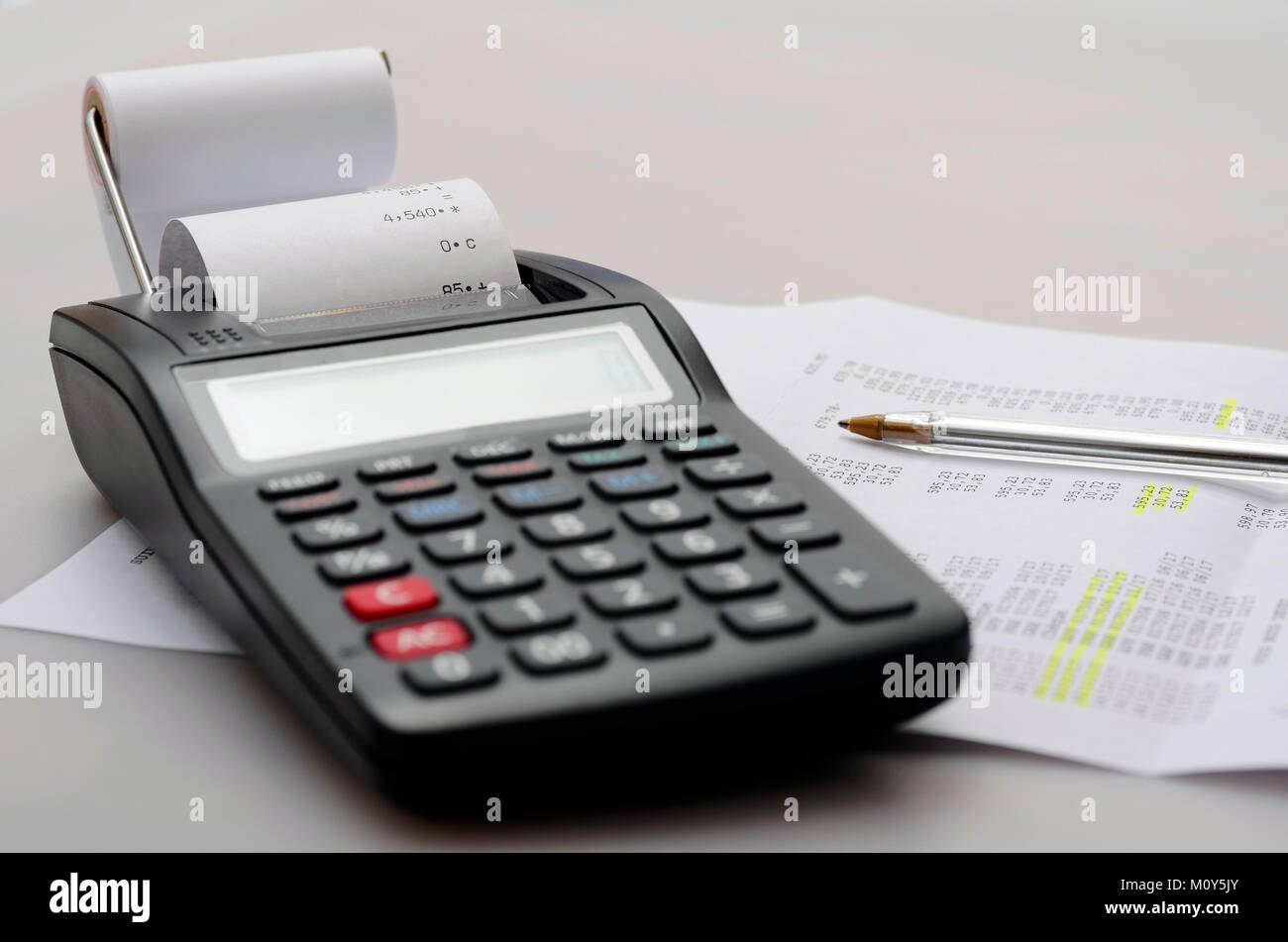 Printing calculator or accounting calculator with blur effect, low ...