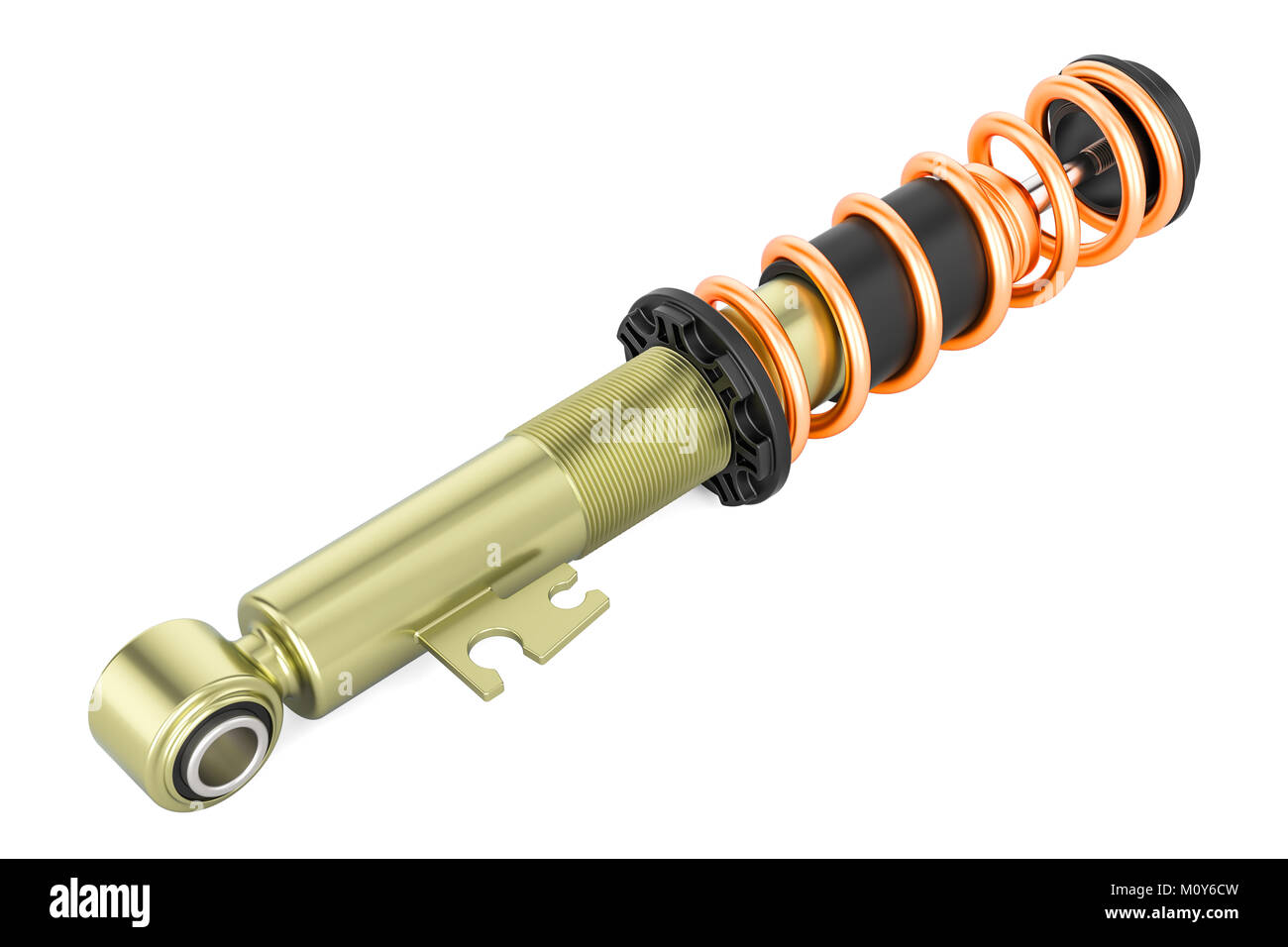 golden car shock absorber, 3D rendering isolated on white background ...