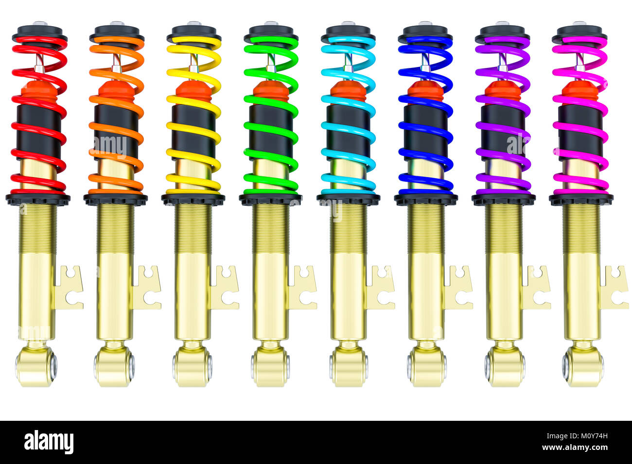 set of colorful shock absorbers, 3D rendering isolated on white ...