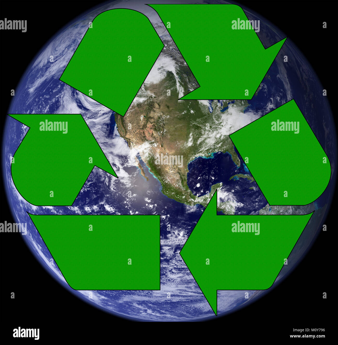 Recycle symbol over satellite image of earth Stock Photo - Alamy
