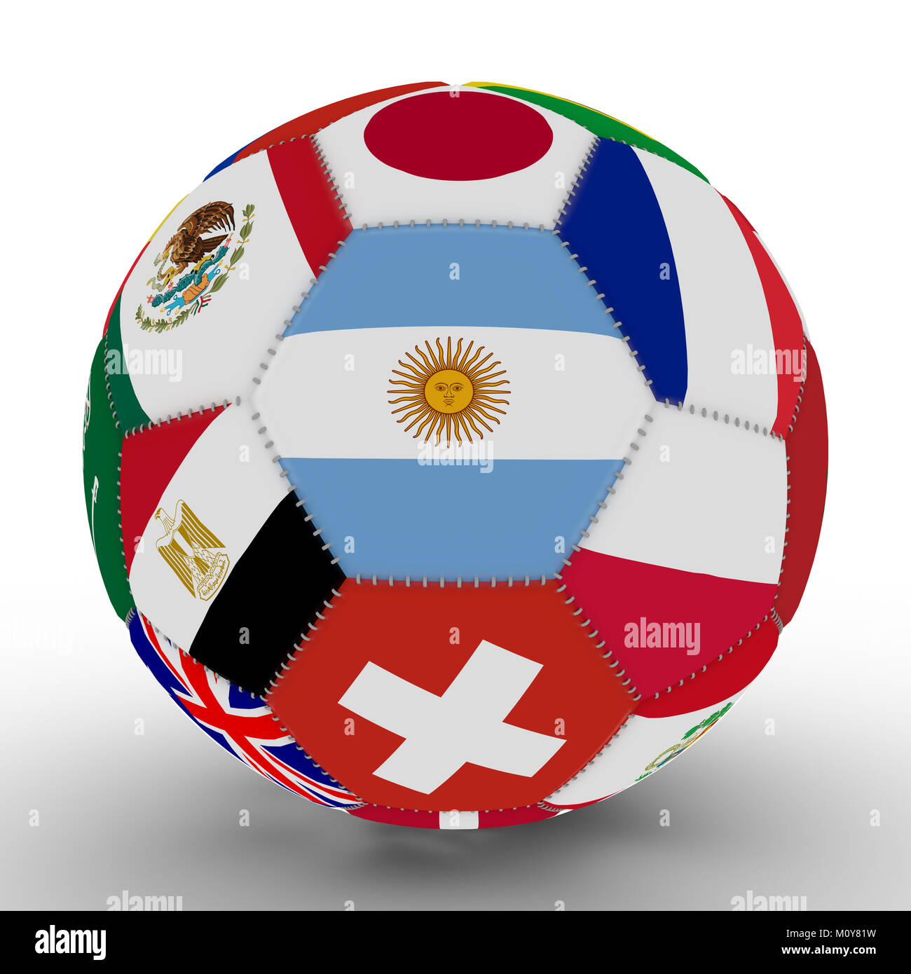 Soccer ball with the color flags of the countries participating in the ...