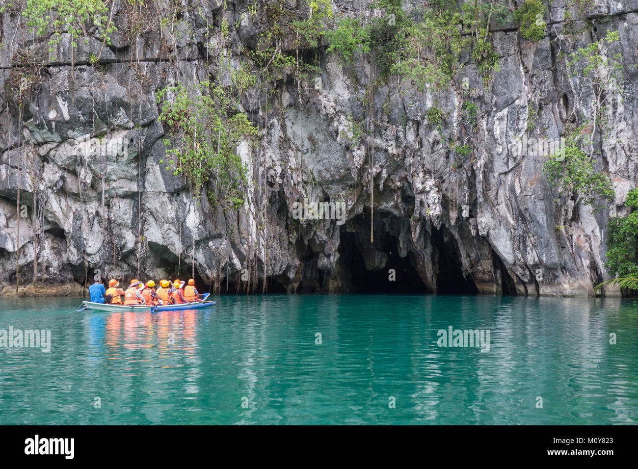 Going into the underground river cave in Palawan, Philippines Stock ...