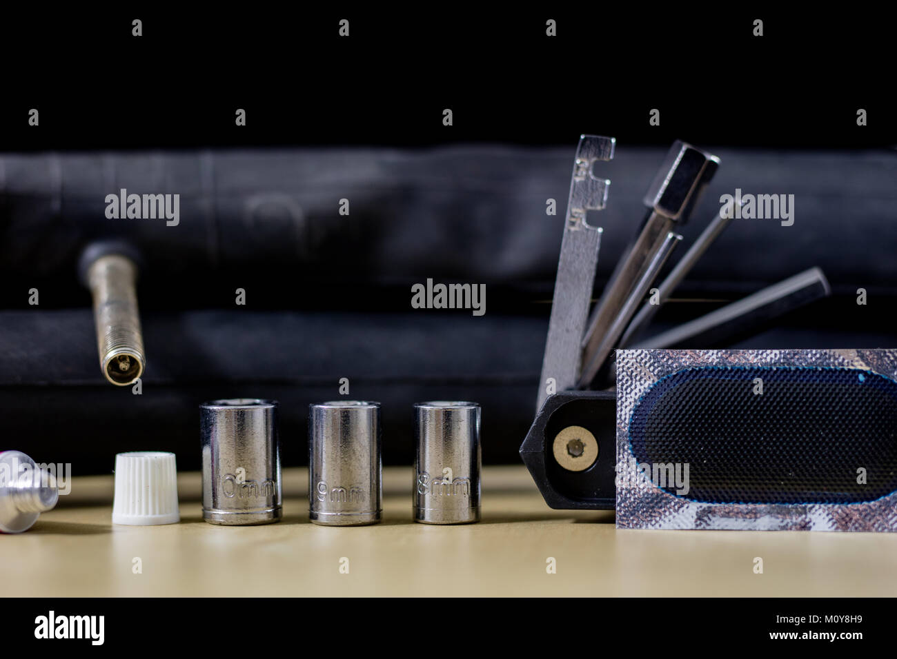 Bicycle breakdown during the trip. Sticking a bicycle tube in a ...