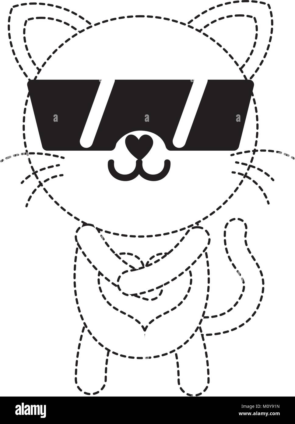 dotted shape happy cat cute feline animal with sunglasses Stock Vector ...