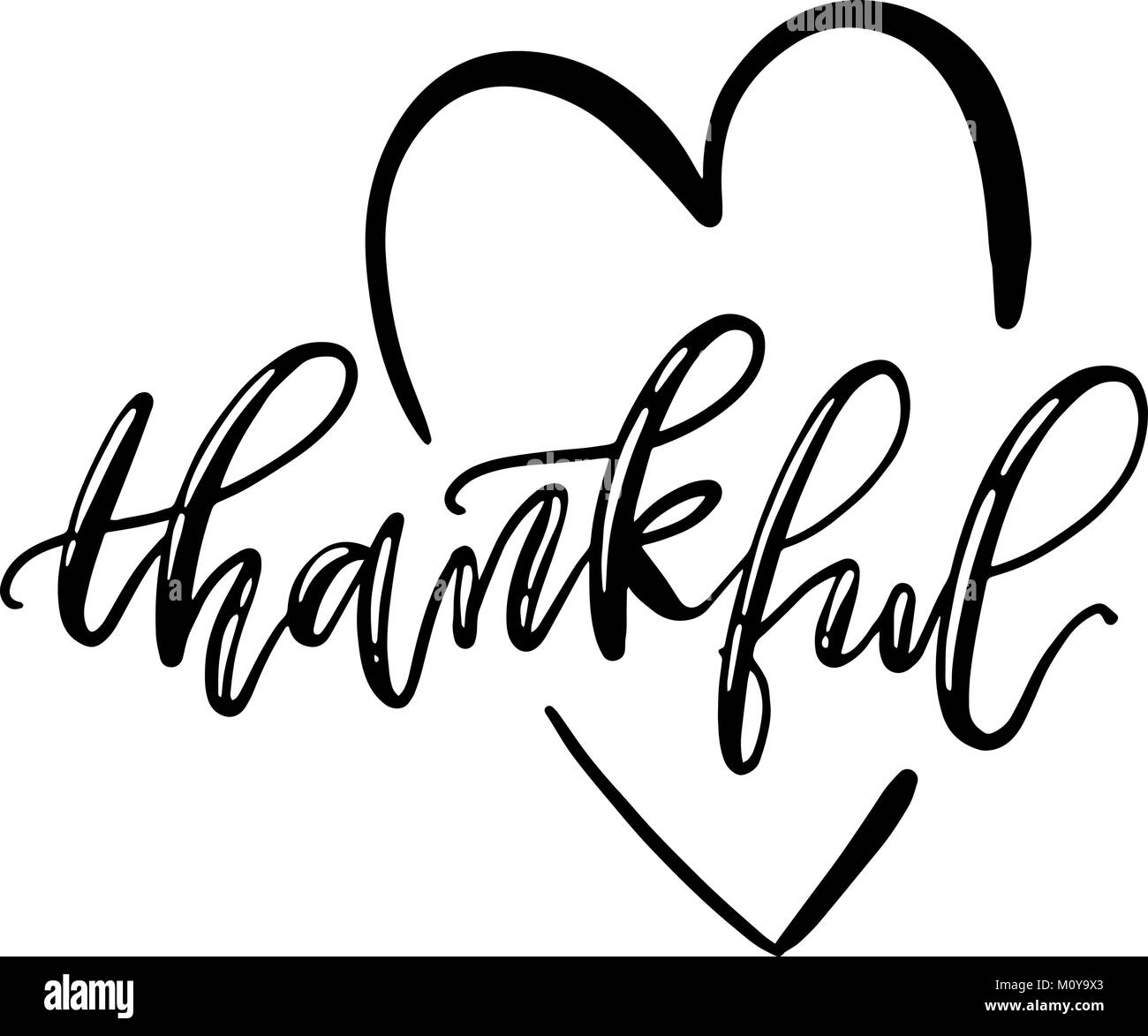 Thankful isolated lettering with heart symbol. Vector typography and ...