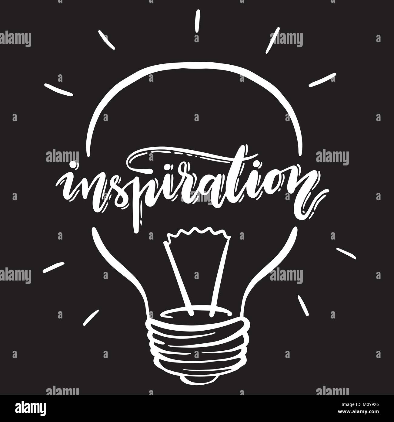 Inspiration illustration with handwritten typography. Vector lightbulb ...