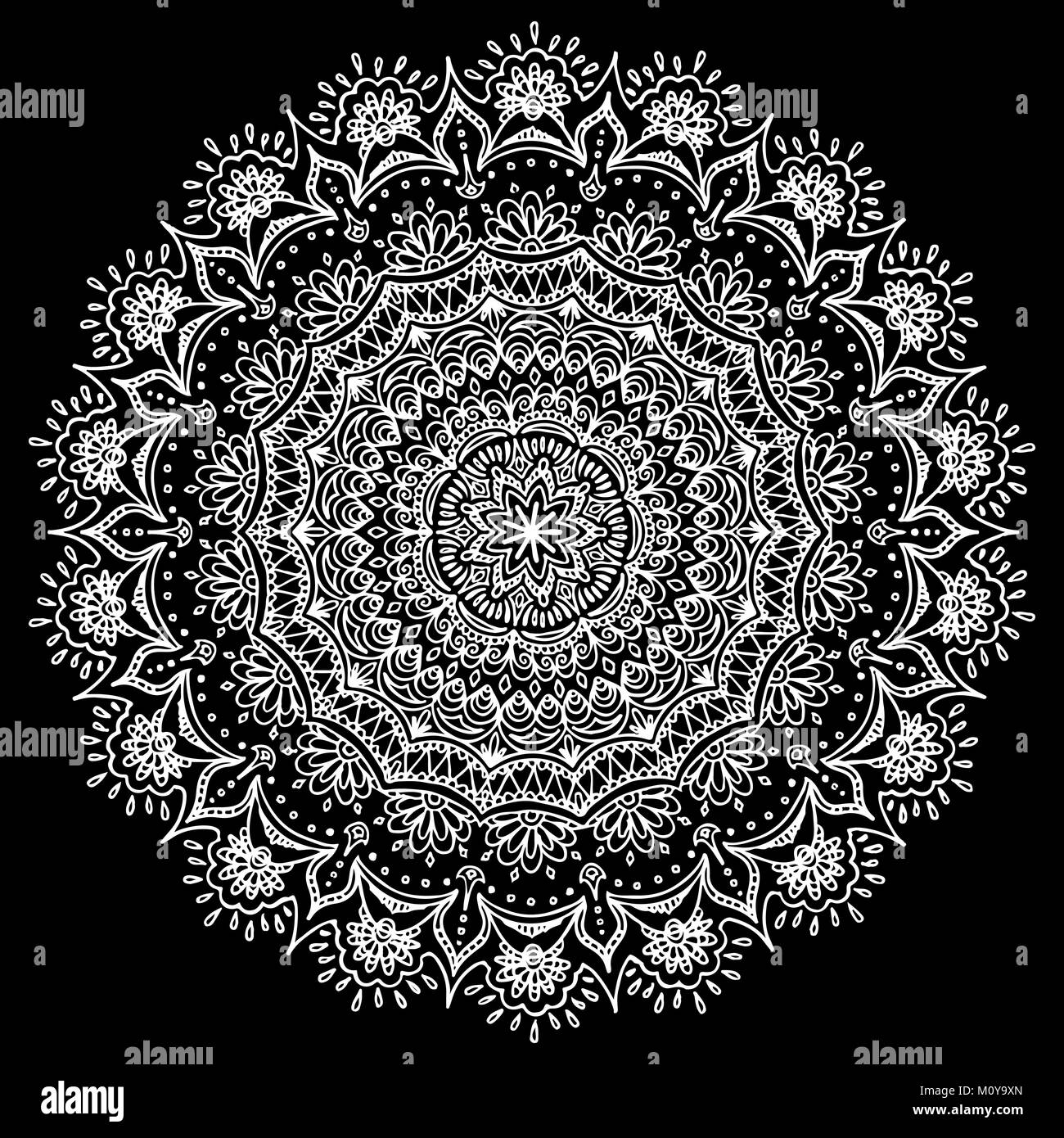 Indian motives pattern. Vector mandala round lace with floral print ...