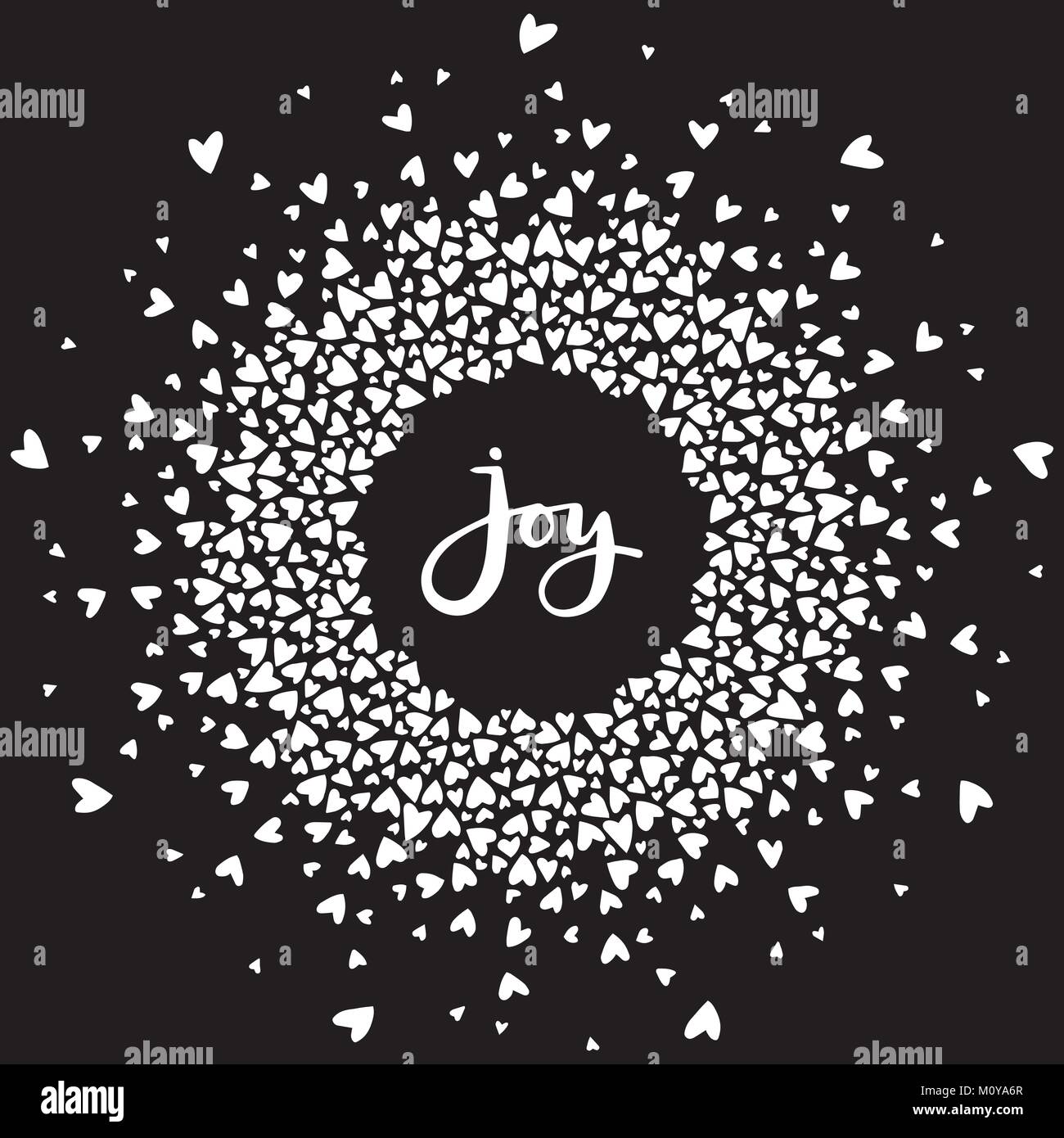 Heart mandala with joy hand written lettering. Vector calligraphic word ...