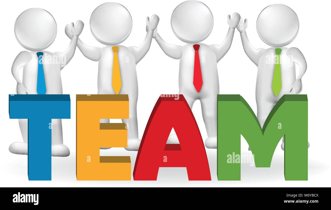3D Teamwork executives team text word with friendship workers holding ...