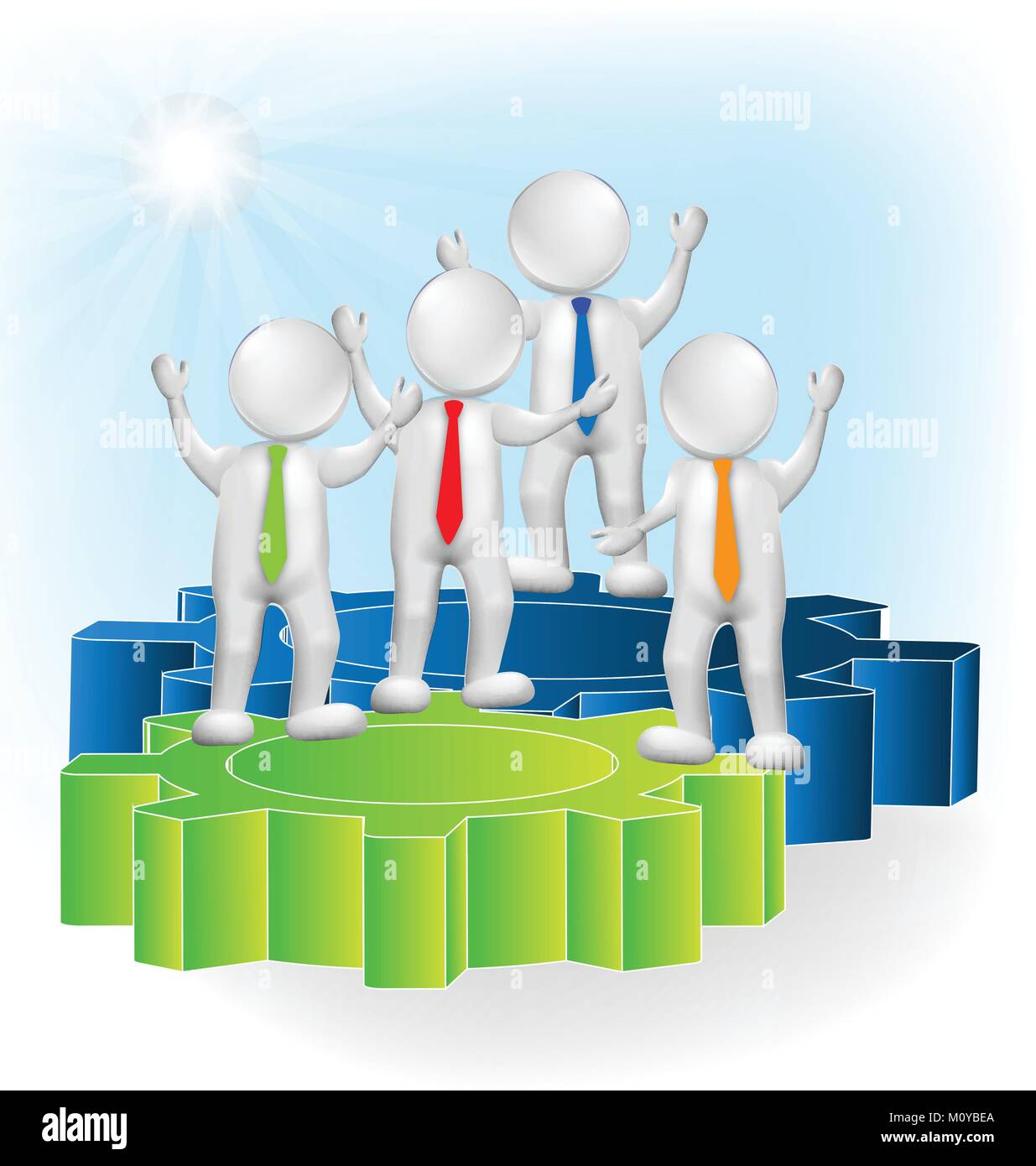 Teamwork 3d people over gear wheals giving ideas logo vector Stock ...