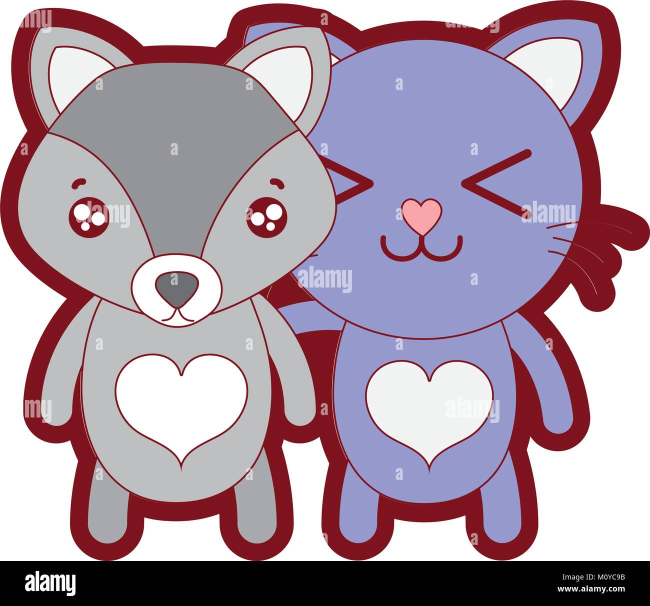 line color fox and cat cute animal friends Stock Vector Image & Art - Alamy