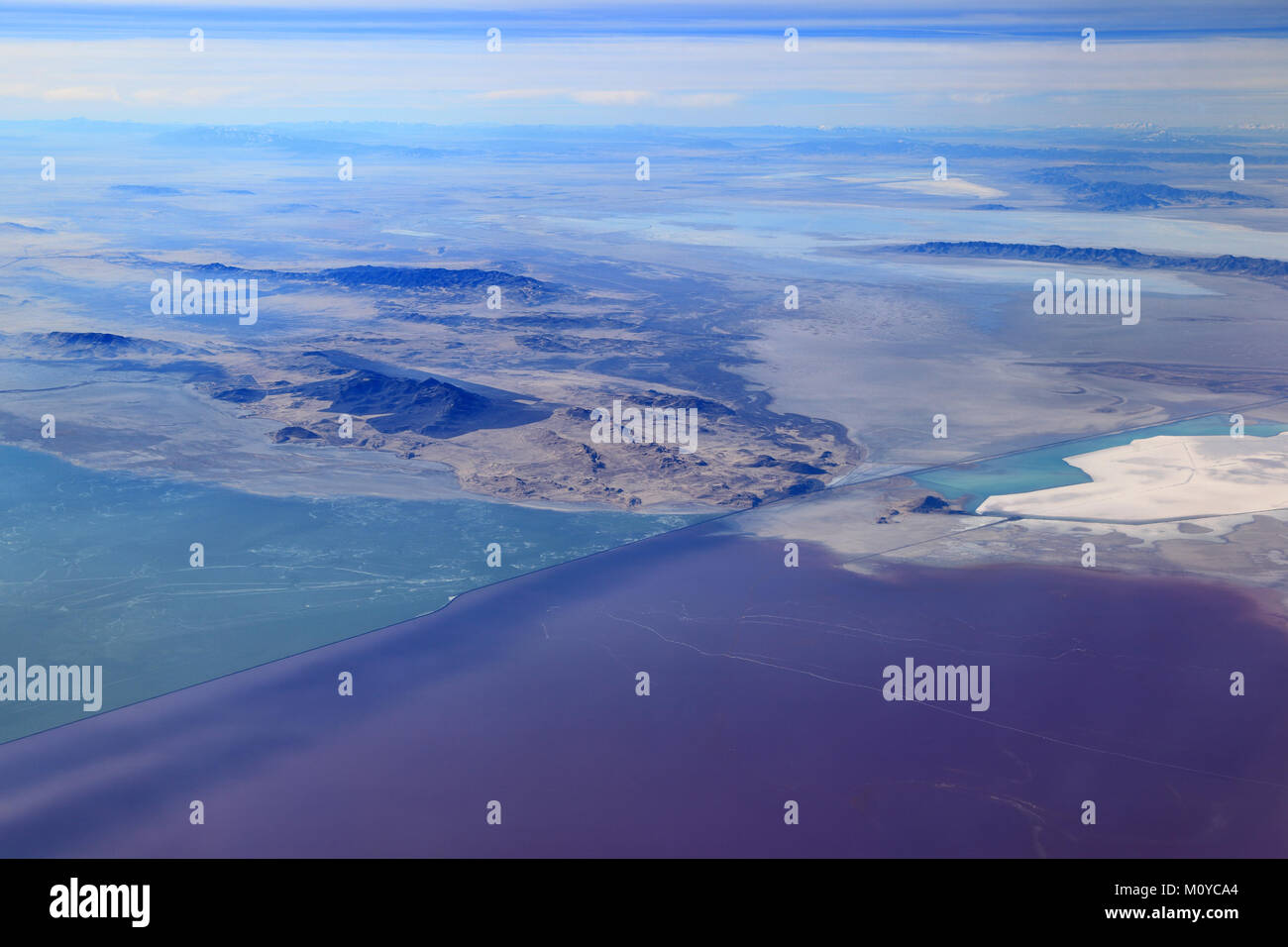 The Great Salt Lake, Utah - a causeway divides the northern from the ...
