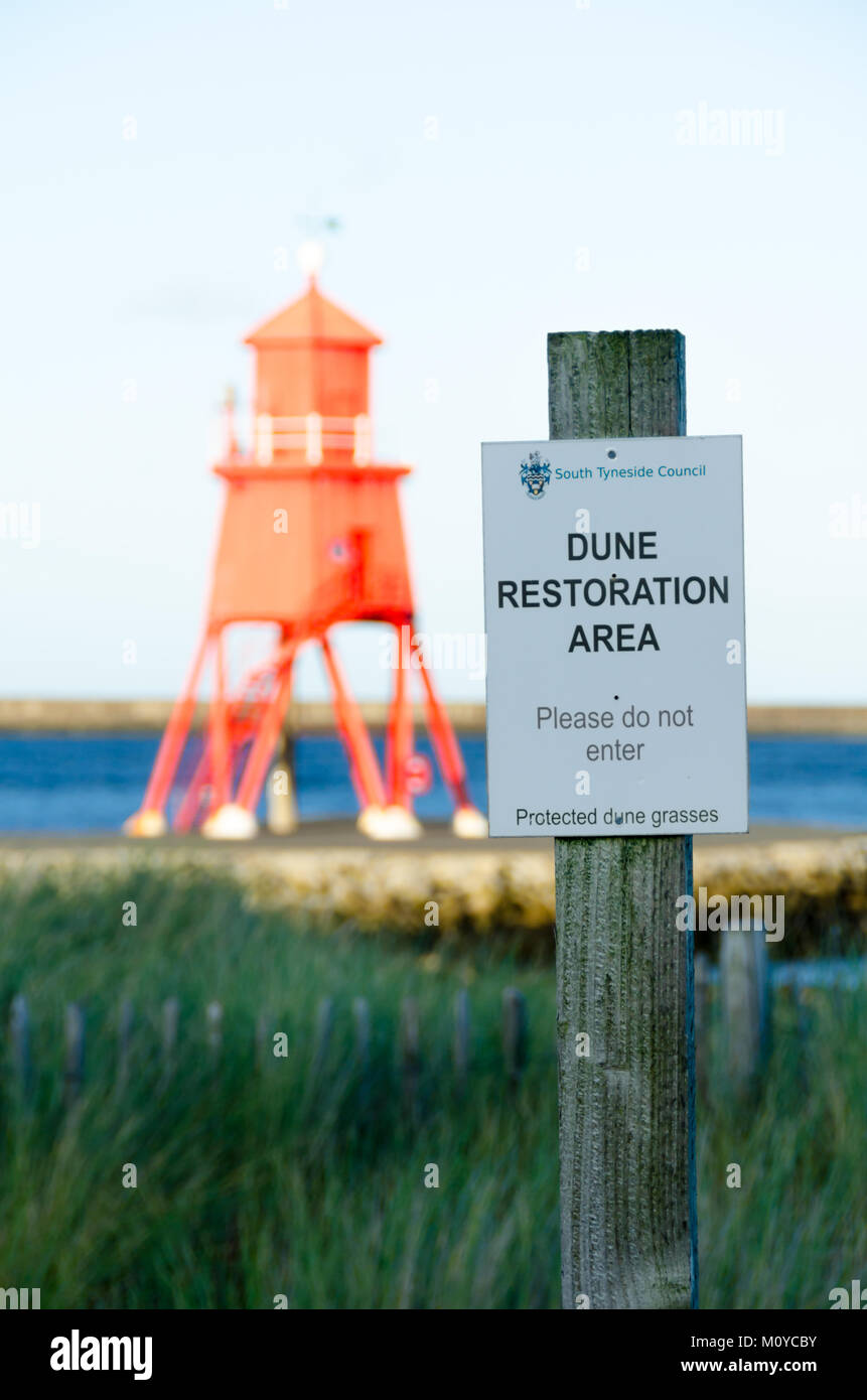 Warning Sign for Dune Restoration and Prohibited Entry, reading 'Dune ...