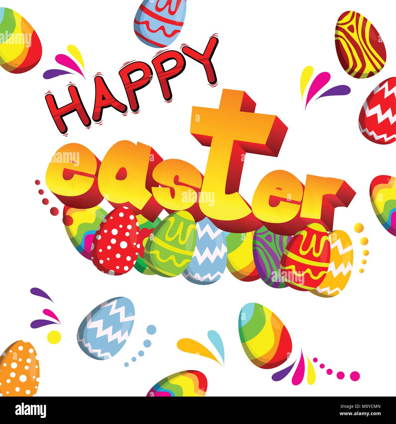 Happy Easter text and Easter eggs. Vector cartoon character ...
