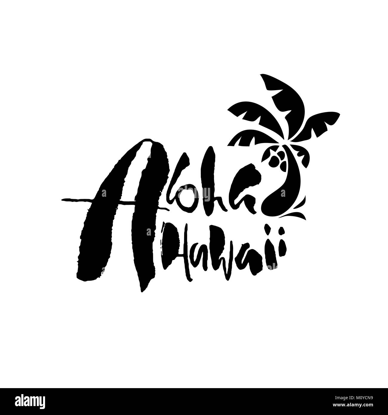 Hand drawn phrase Aloha Hawaii. Lettering design. Palm vector ...