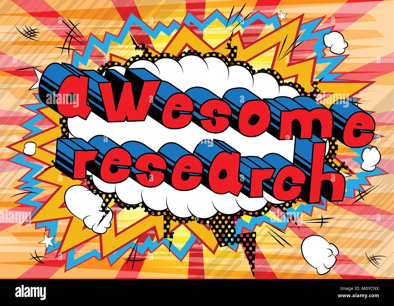 Awesome Research - Comic book style phrase on abstract background Stock ...