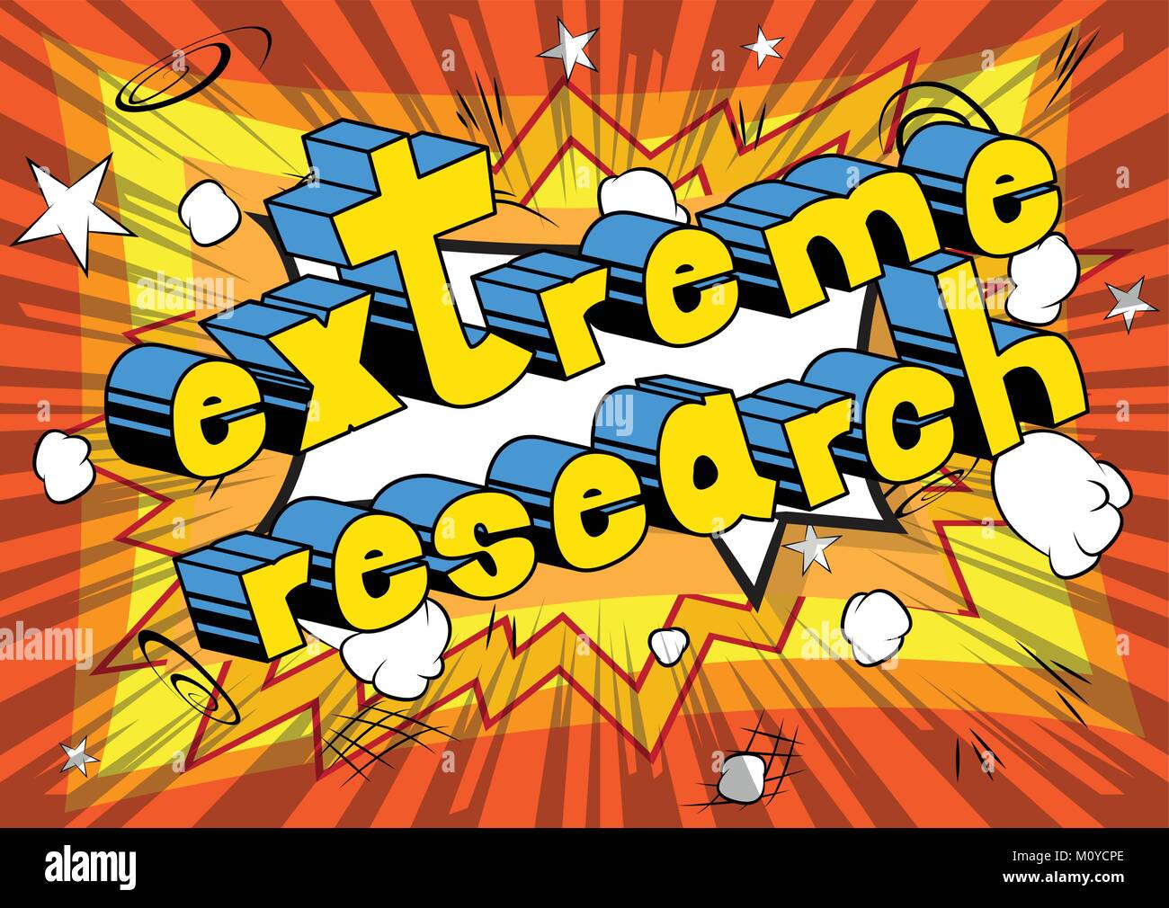 Extreme Research - Comic book style phrase on abstract background Stock ...