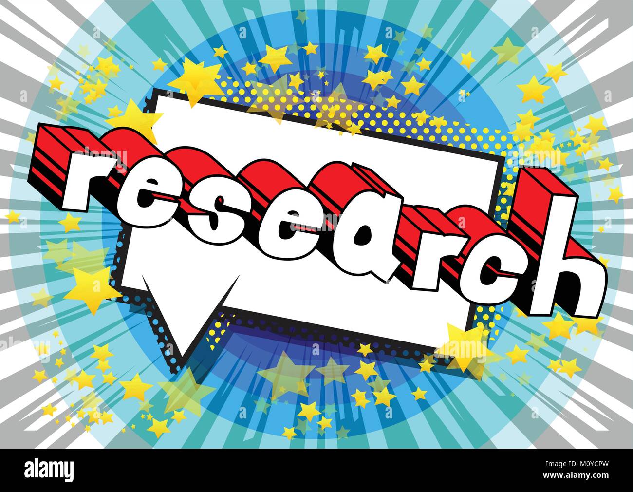 Research - Comic book style phrase on abstract background Stock Vector ...