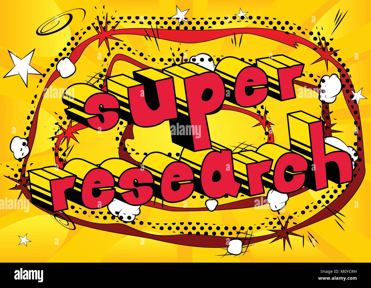 Super Research - Comic book style phrase on abstract background Stock ...