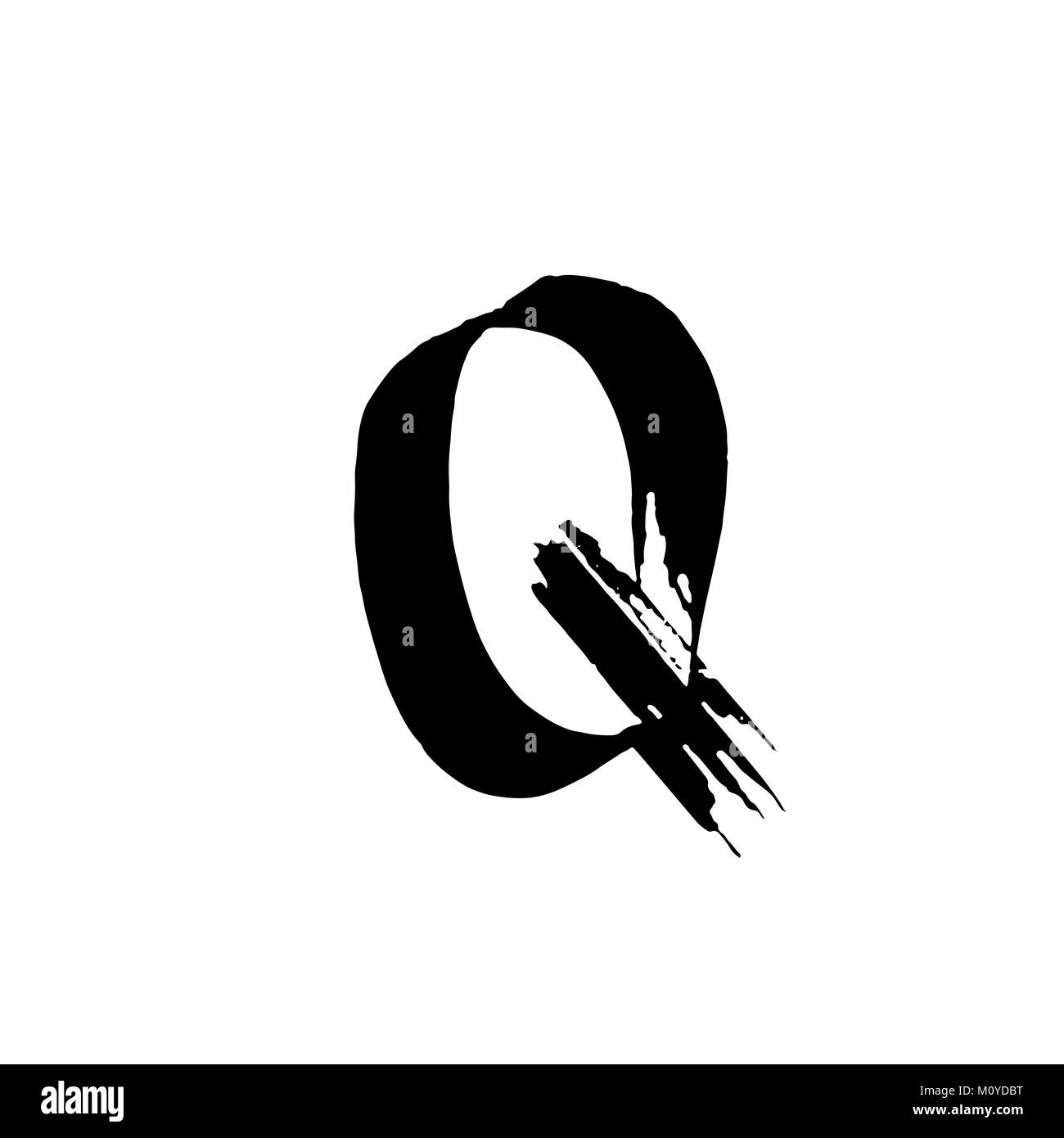 Letter Q. Handwritten by dry brush. Rough strokes font. Vector ...