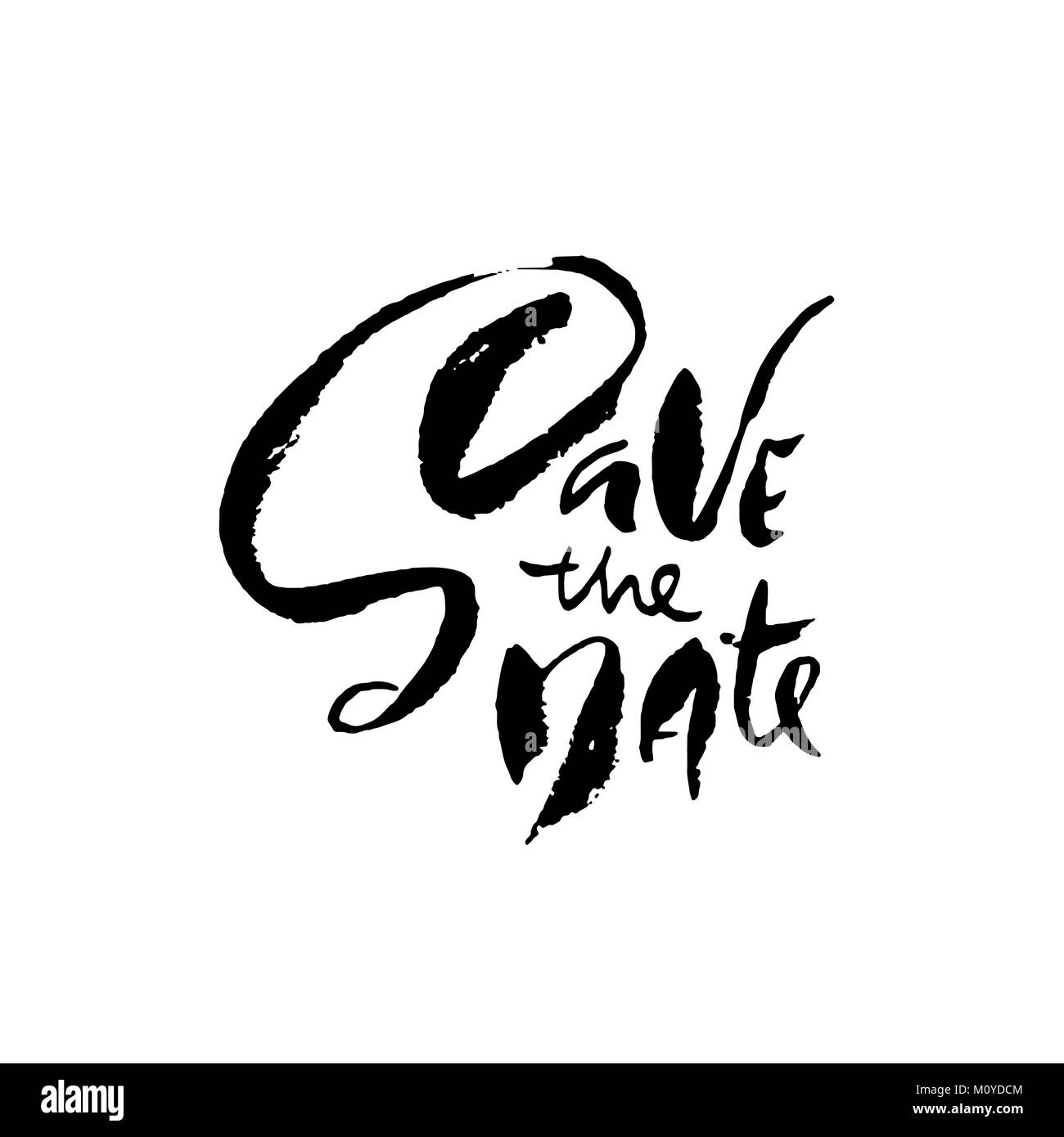 Save the date. Modern ink dry brush pen lettering. Handwritten vector ...