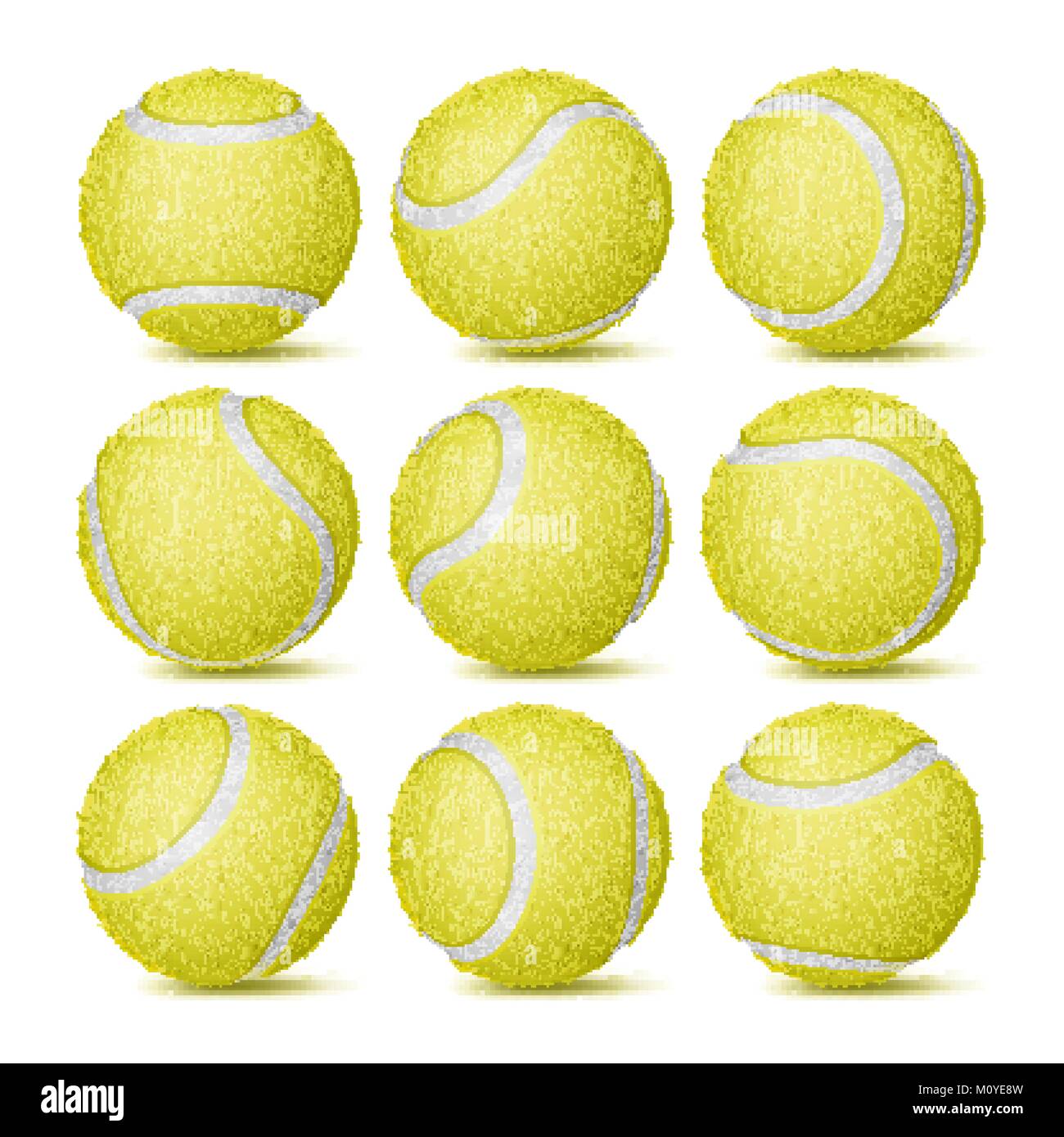 Realistic Tennis Ball Set Vector. Classic Round Yellow Ball. Different ...