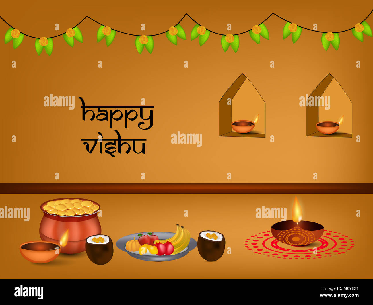 illustration of an Indian State kerala Hindu festival Vishu Background ...