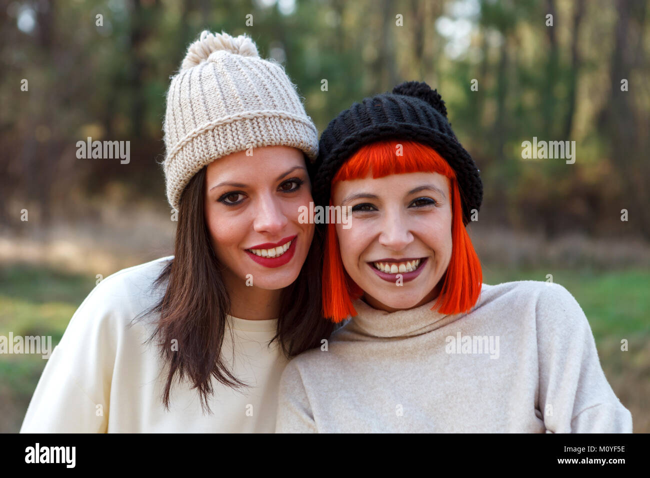 Beautiful friends in the forest in a winter day Stock Photo - Alamy