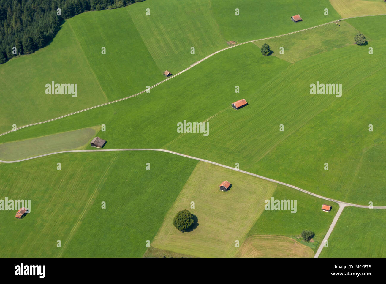 Aerial view of fields near Prem municipality in the Weilheim-Schongau ...