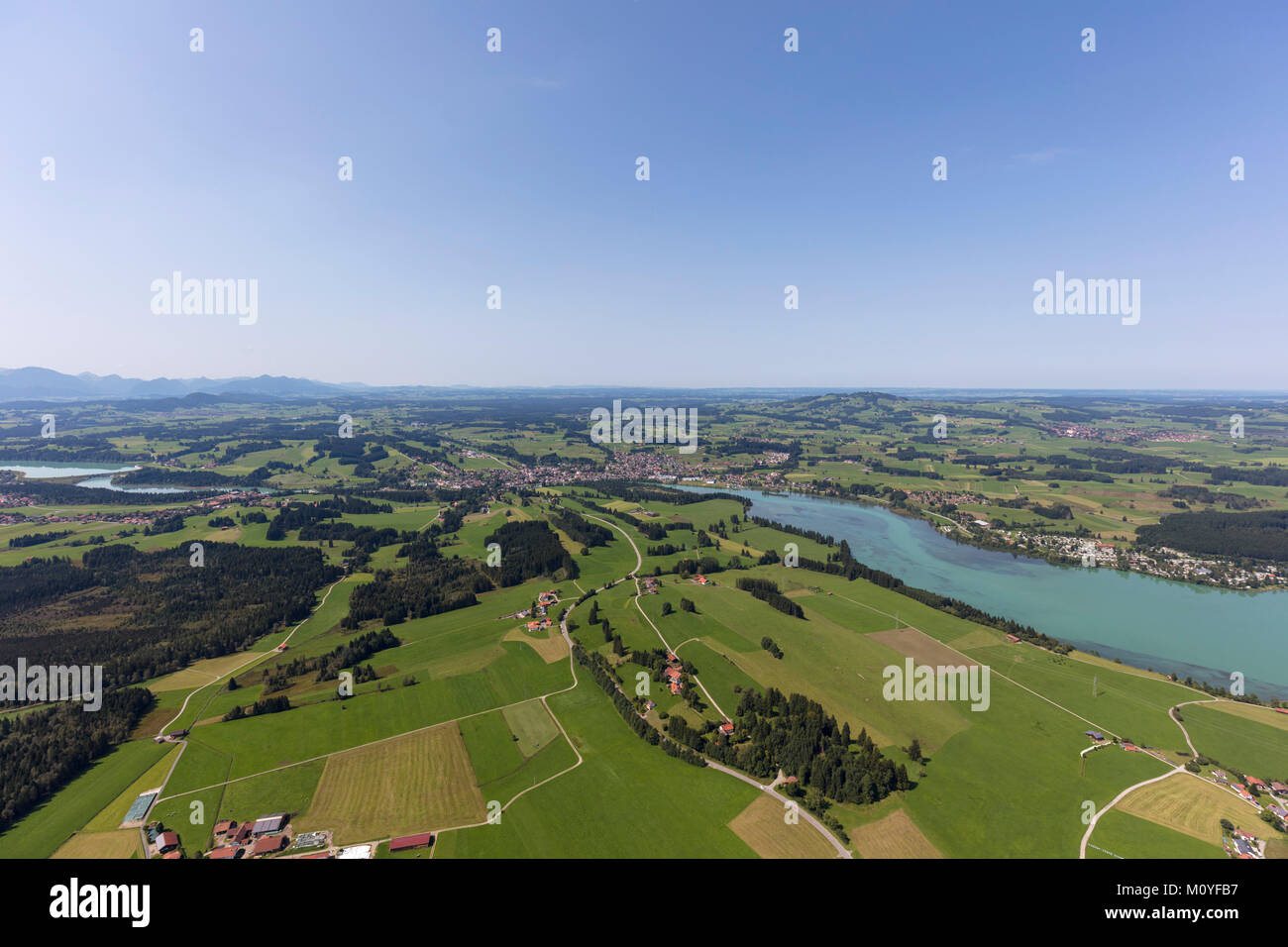 Aerial view of River Lech towards Lechbruck, Bavaria, Germany Stock ...