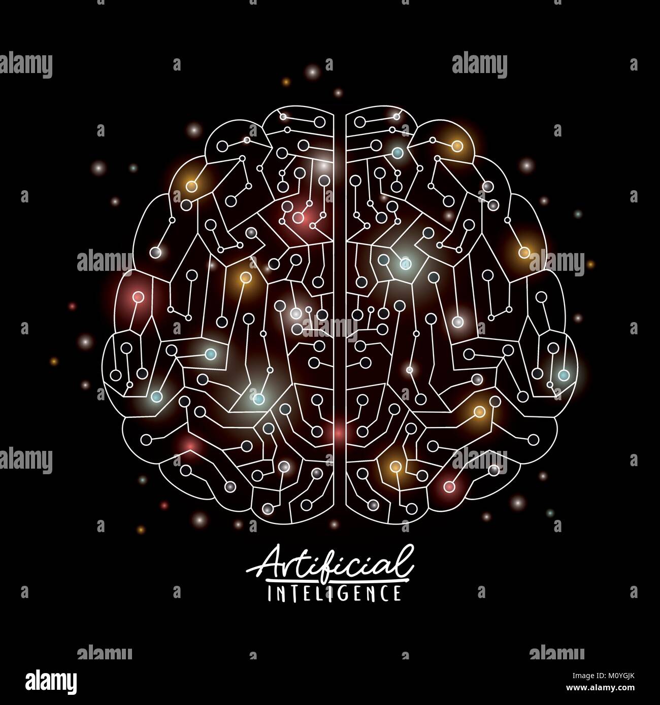 artificial intelligence poster with brain top view in transparency over ...