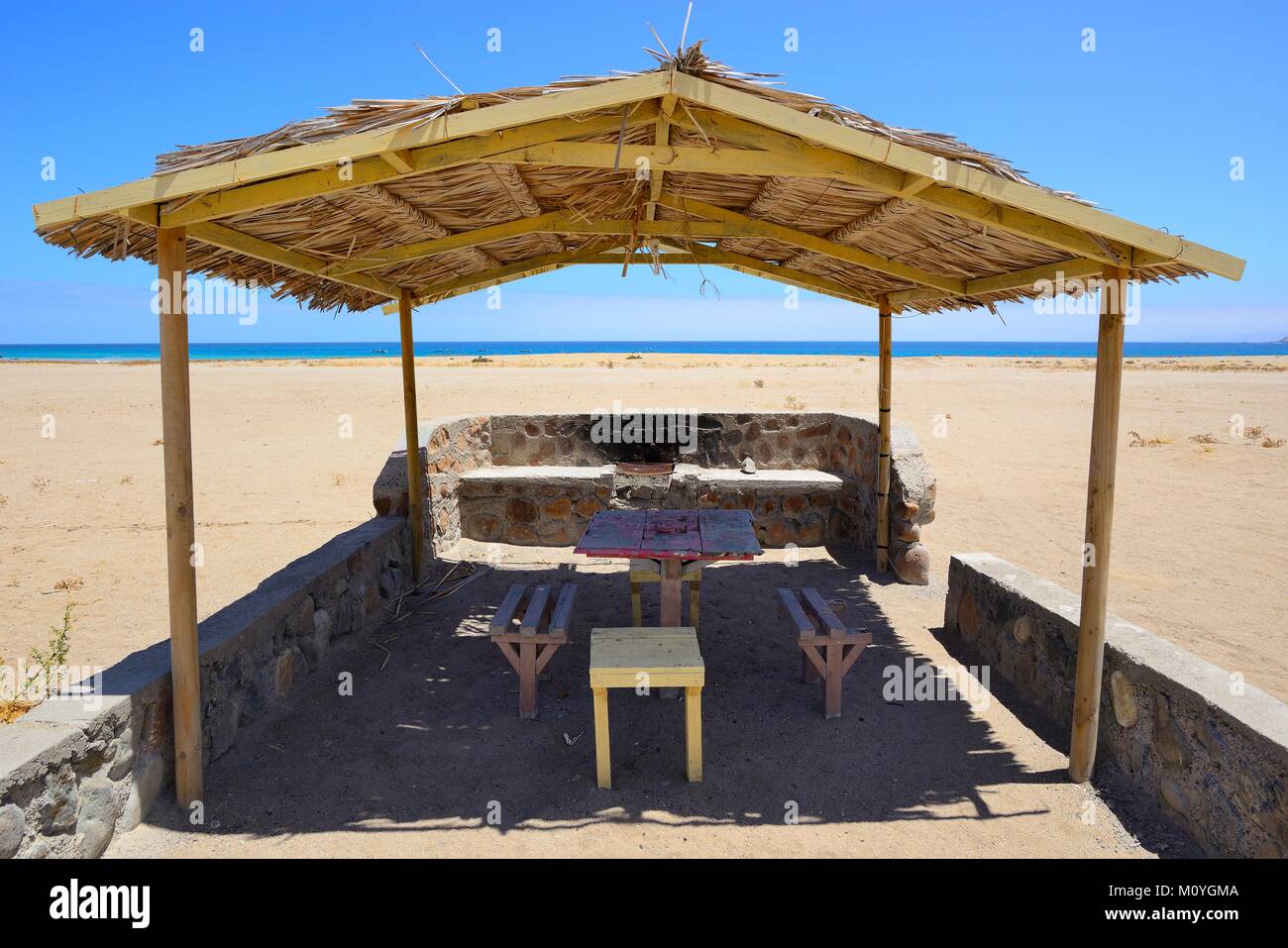 Roofed picnic area on the beach,Pan de Azúcar National Park,near ...