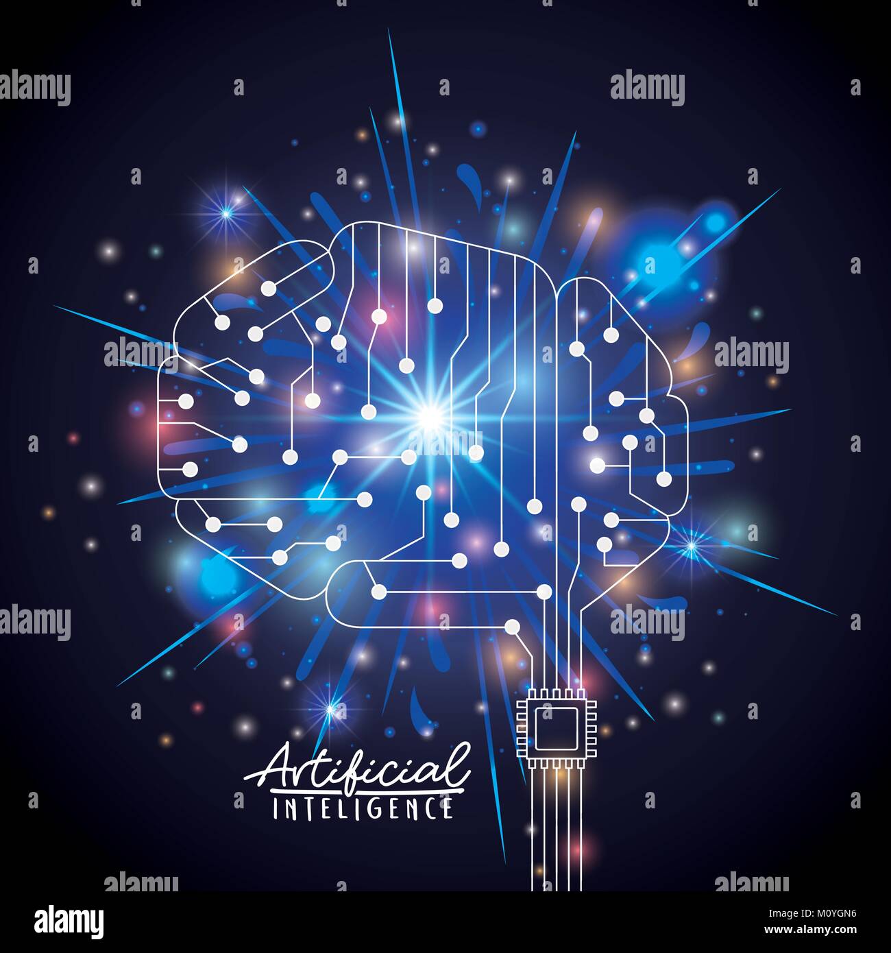 artificial intelligence poster with silhouette brain in transparency ...
