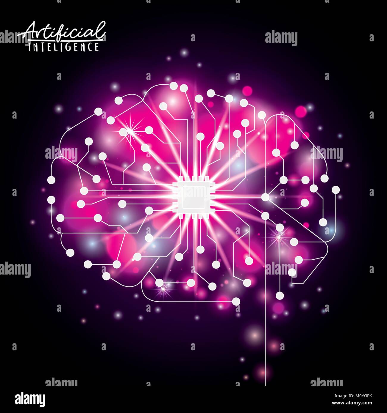 artificial intelligence poster with electronic circuit shape of brain ...