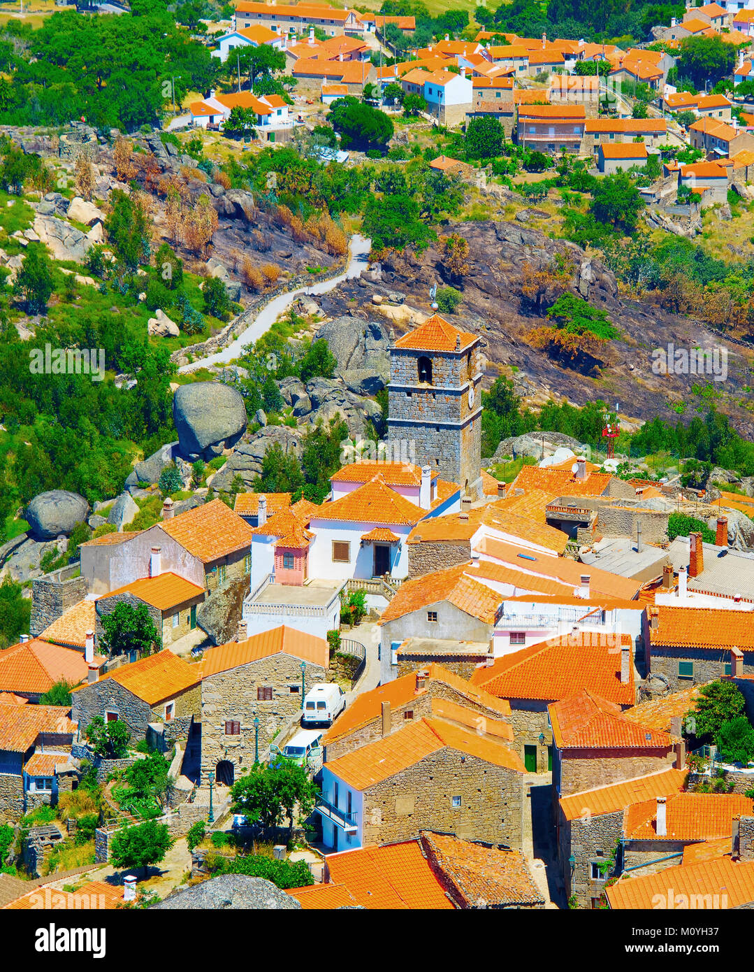 Aerial view of Monsanto village. Monsanto village is famous for its ...