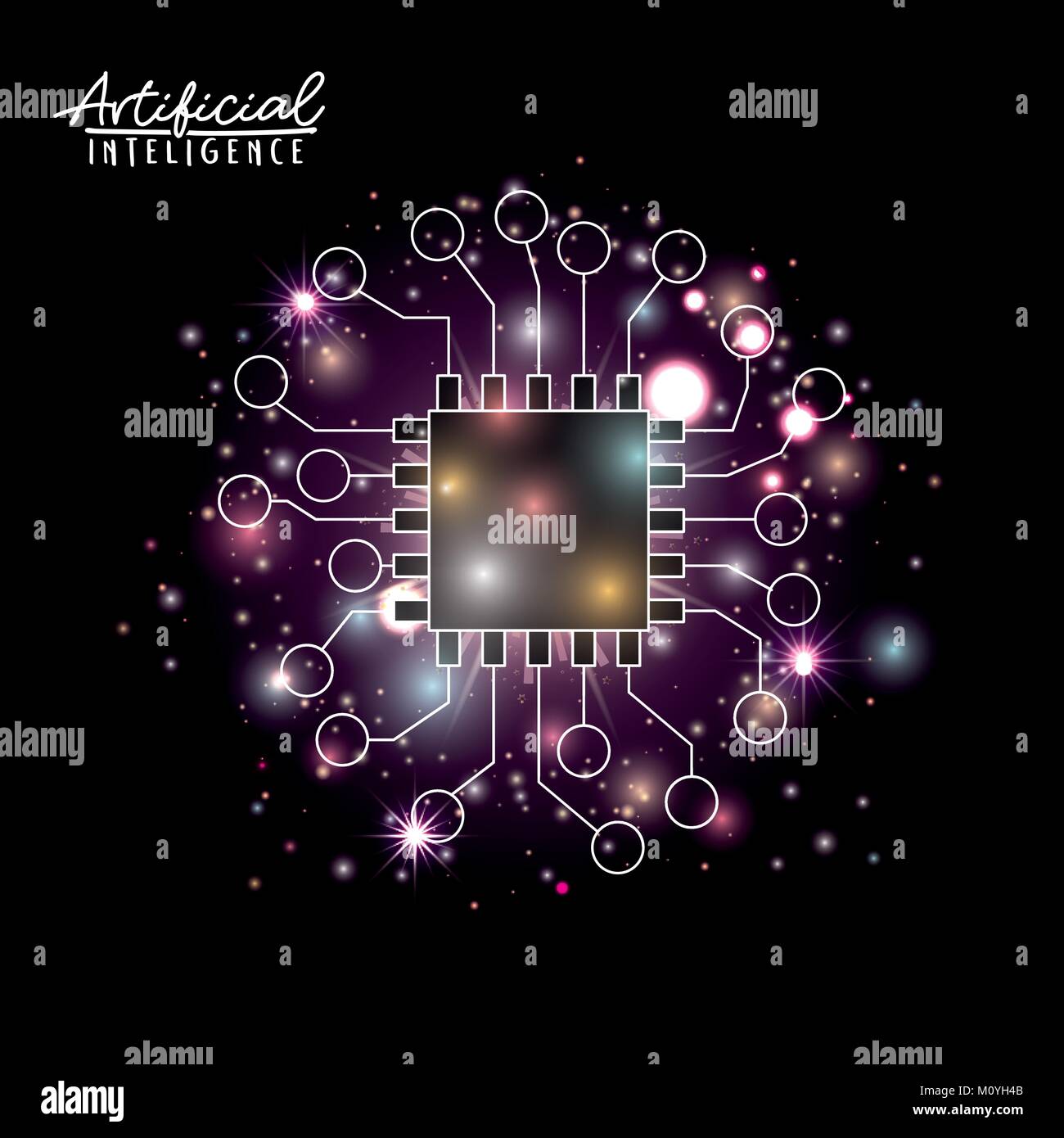 artificial intelligence poster with microprocessor unit circuit brain ...