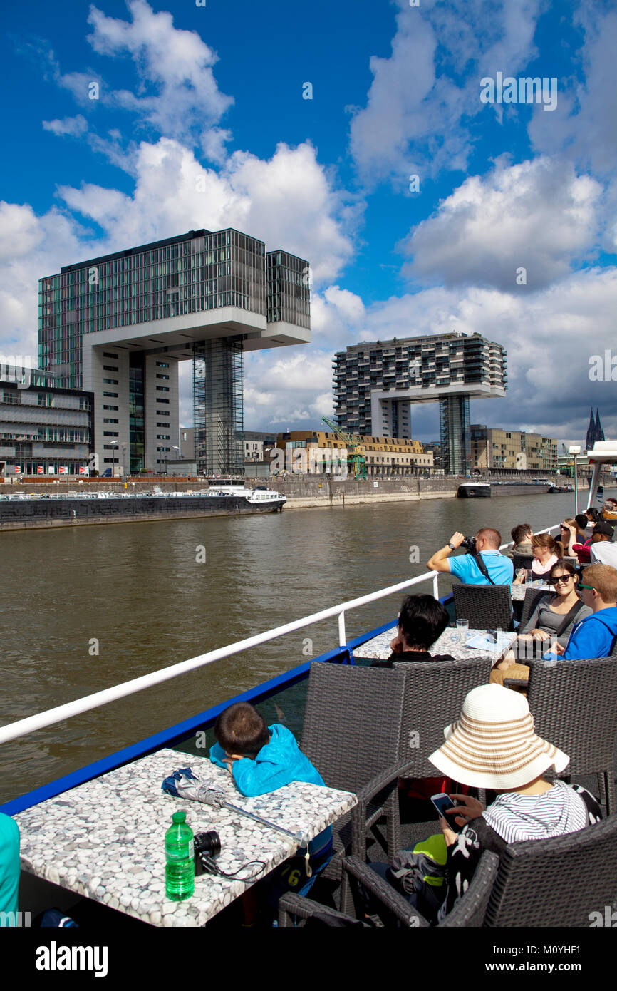 Germany, Cologne, view from a ship to the Crane Houses by architect ...